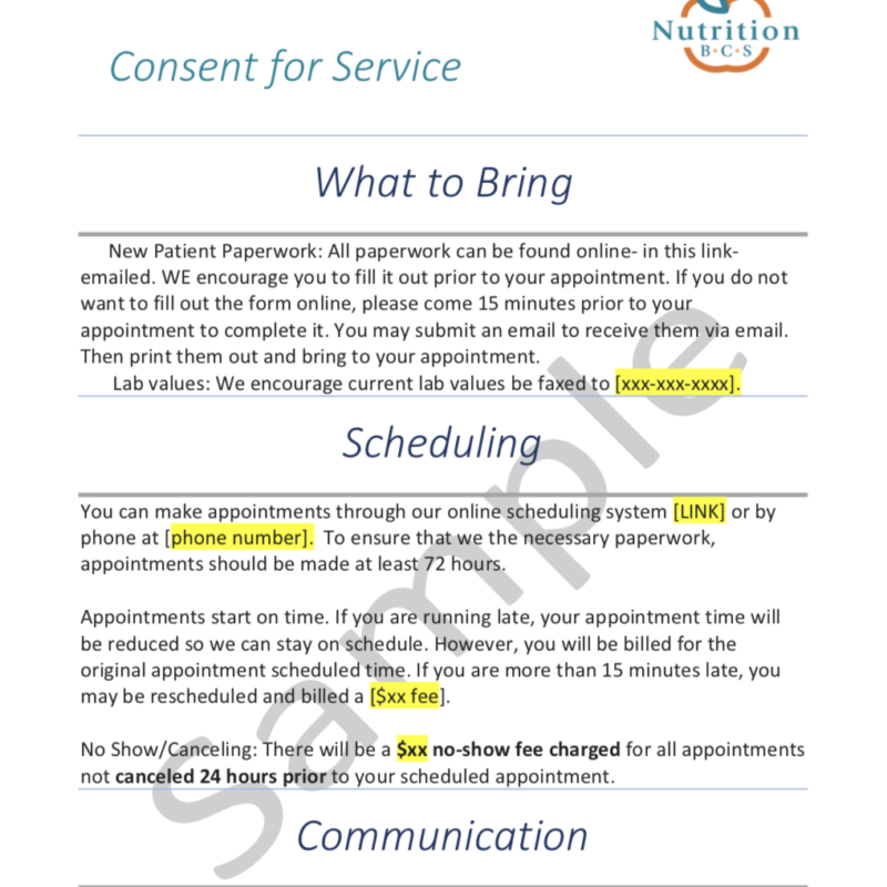 Consent Form - Well Resourced Dietitian