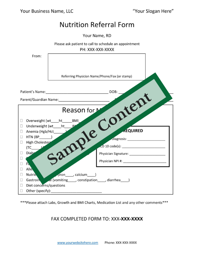 Nutrition Counseling Referral Form - Well Resourced Dietitian