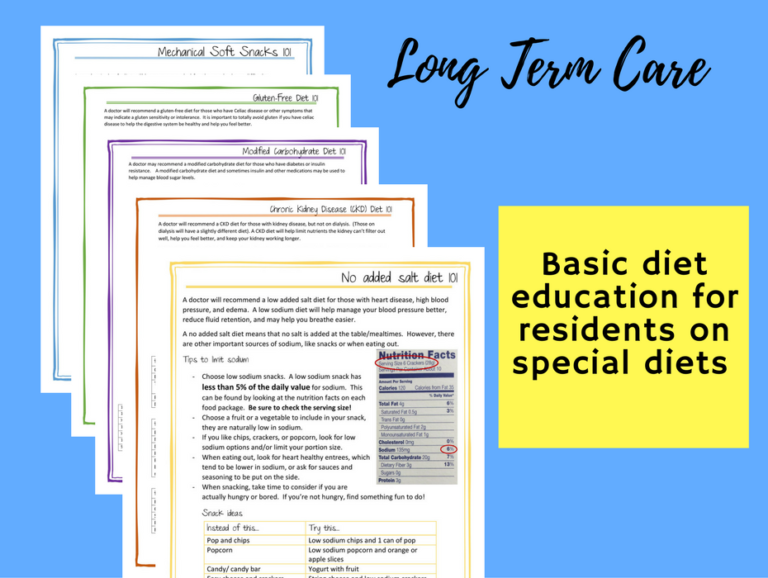 Long Term Care Diet Education - Well Resourced Dietitian