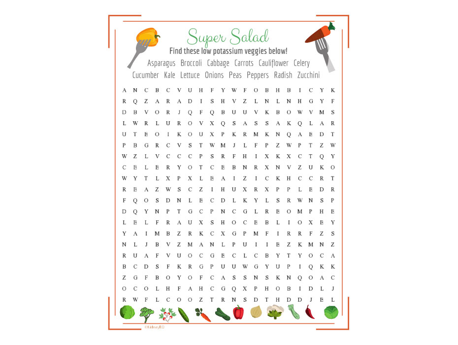 Super Salad word search handout for Dialysis patients | Well Resourced ...