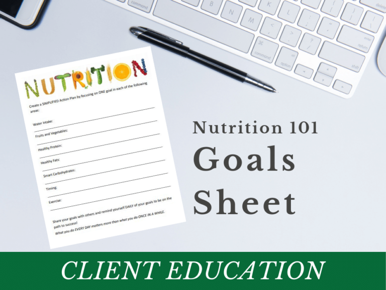 Nutrition 101 Goalsheet - FREE handout to complement the Nutrition 101 ...