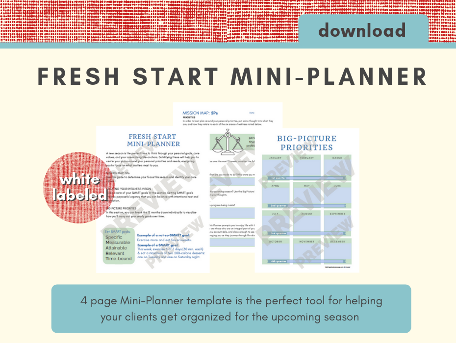 Wellness Goal Setting Fresh Start Mini-Planner (white-labeled for use ...