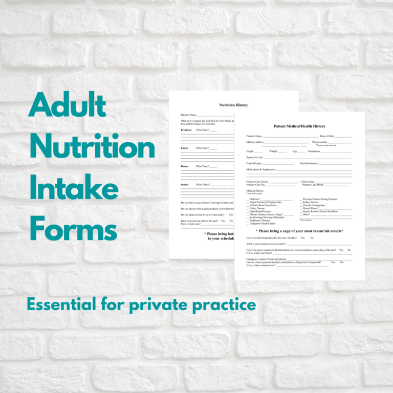Adult Nutrition Intake Form - Well Resourced Dietitian