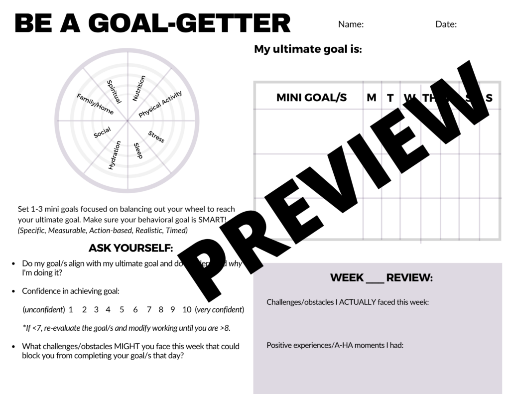 Goal Setting and Tracking Sheet - Well Resourced Dietitian