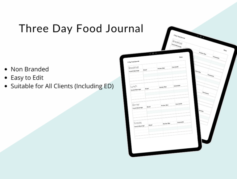 Three Day Food Journal - Well Resourced Dietitian