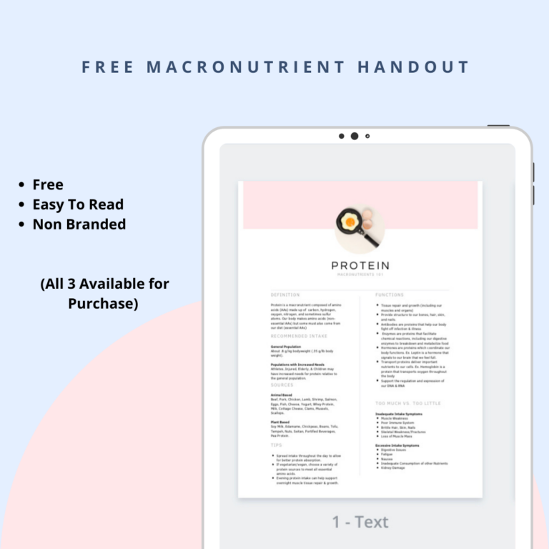 Free Handout - Protein 101 - Well Resourced Dietitian