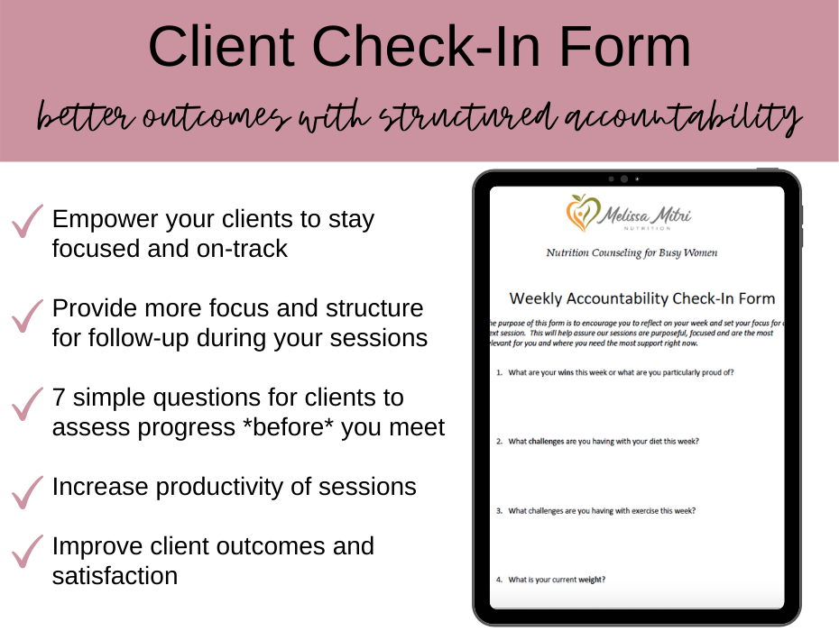 Client Check-In Form - Well Resourced Dietitian