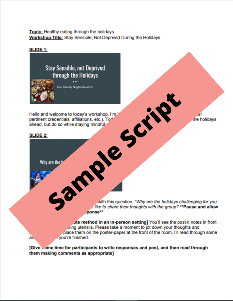 Healthy Holiday Eating Workshop - Well Resourced Dietitian