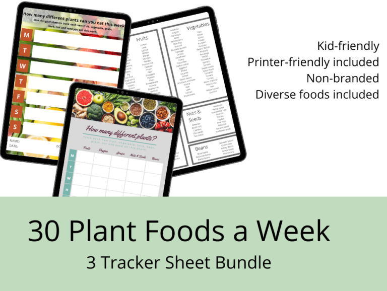 30 Day Plant Foods Per Week Goal Tracker Sheets - Bundle of Three ...