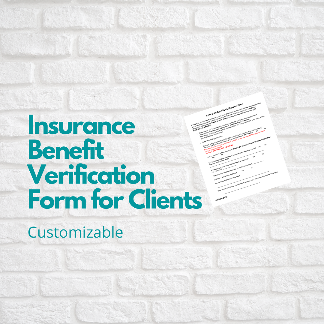 Insurance Benefit Verification Form For Clients - Well Resourced Dietitian