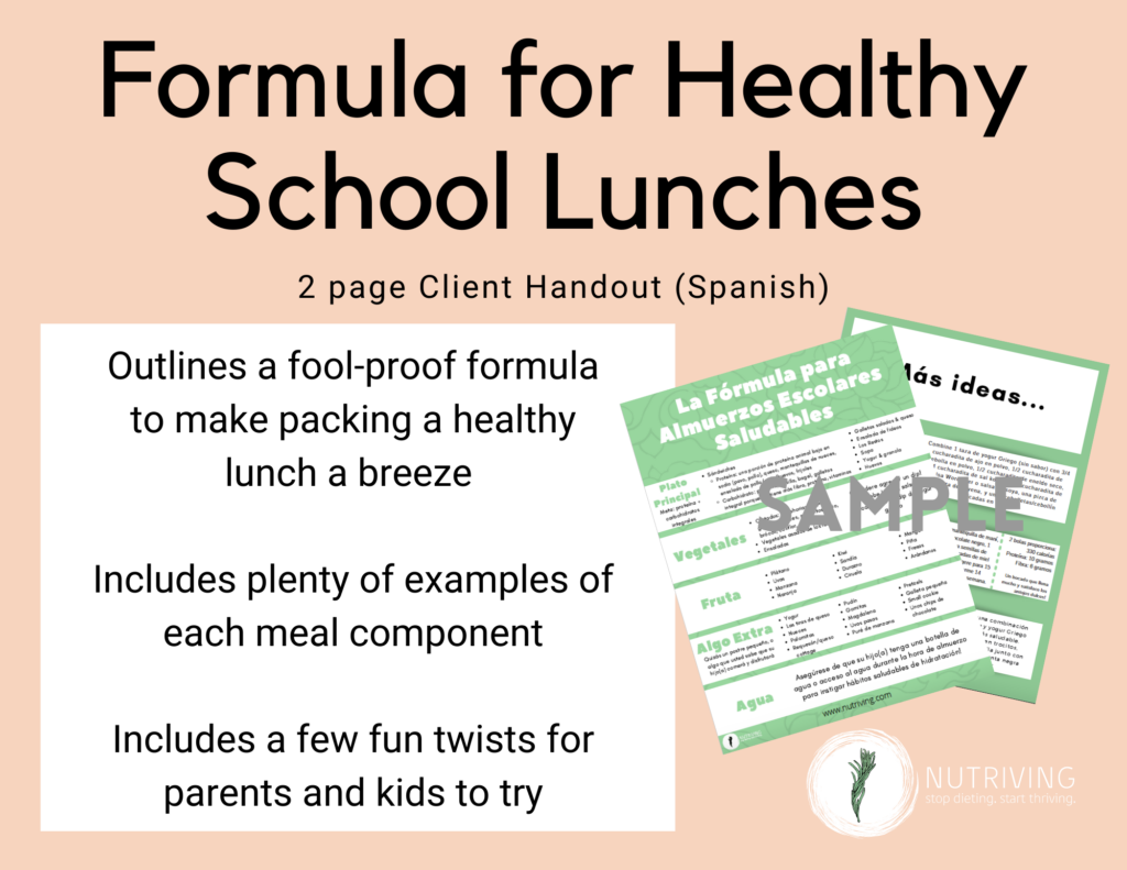 Formula for Packing Healthy School Lunches - Spanish - Well Resourced ...