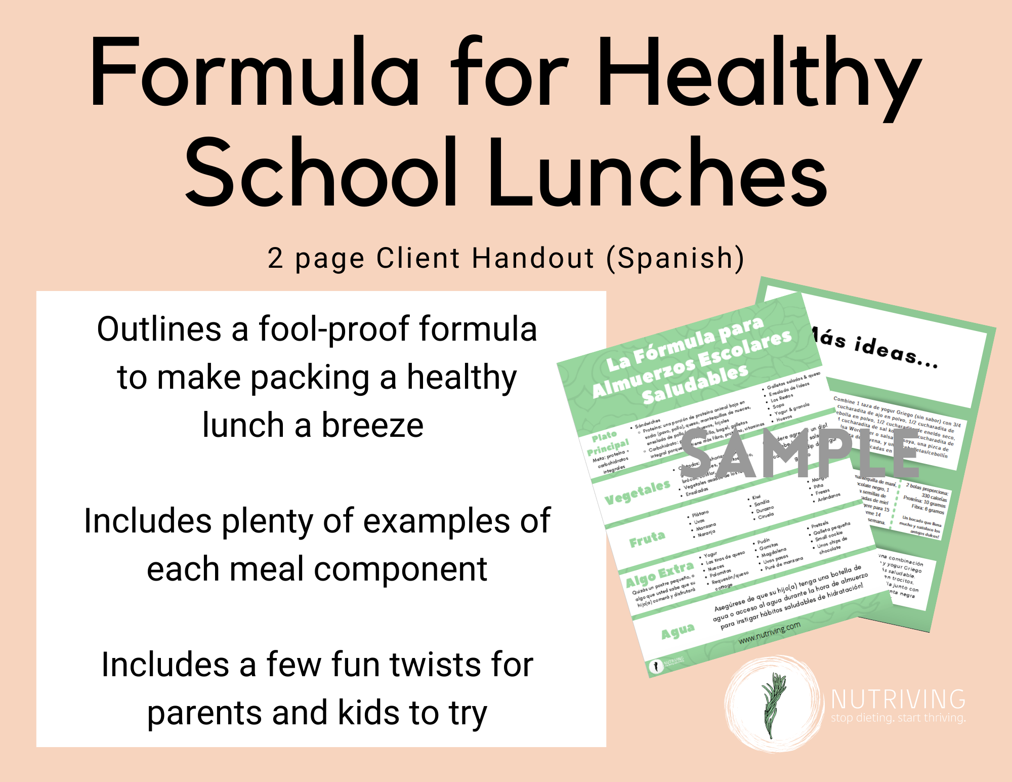 Formula for Packing Healthy School Lunches - Spanish - Well Resourced ...