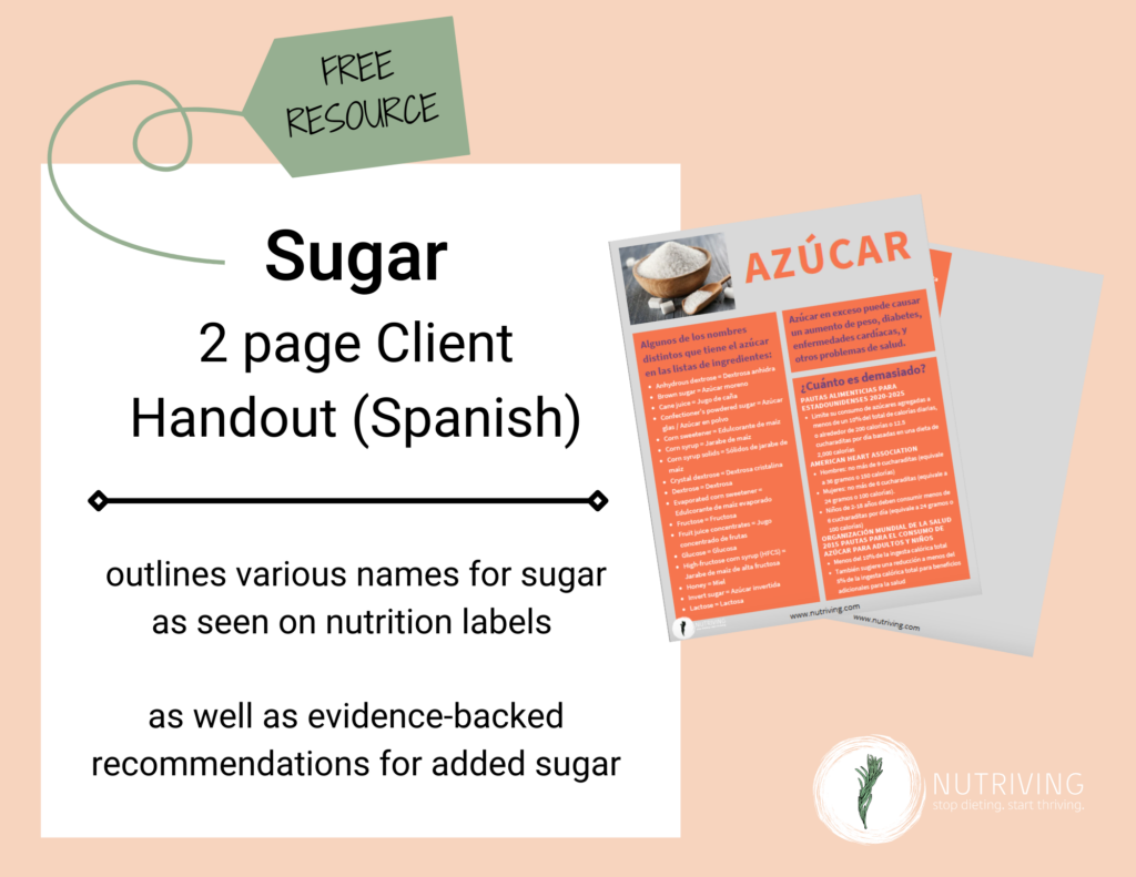 Sugar Client Handout - Spanish - Well Resourced Dietitian