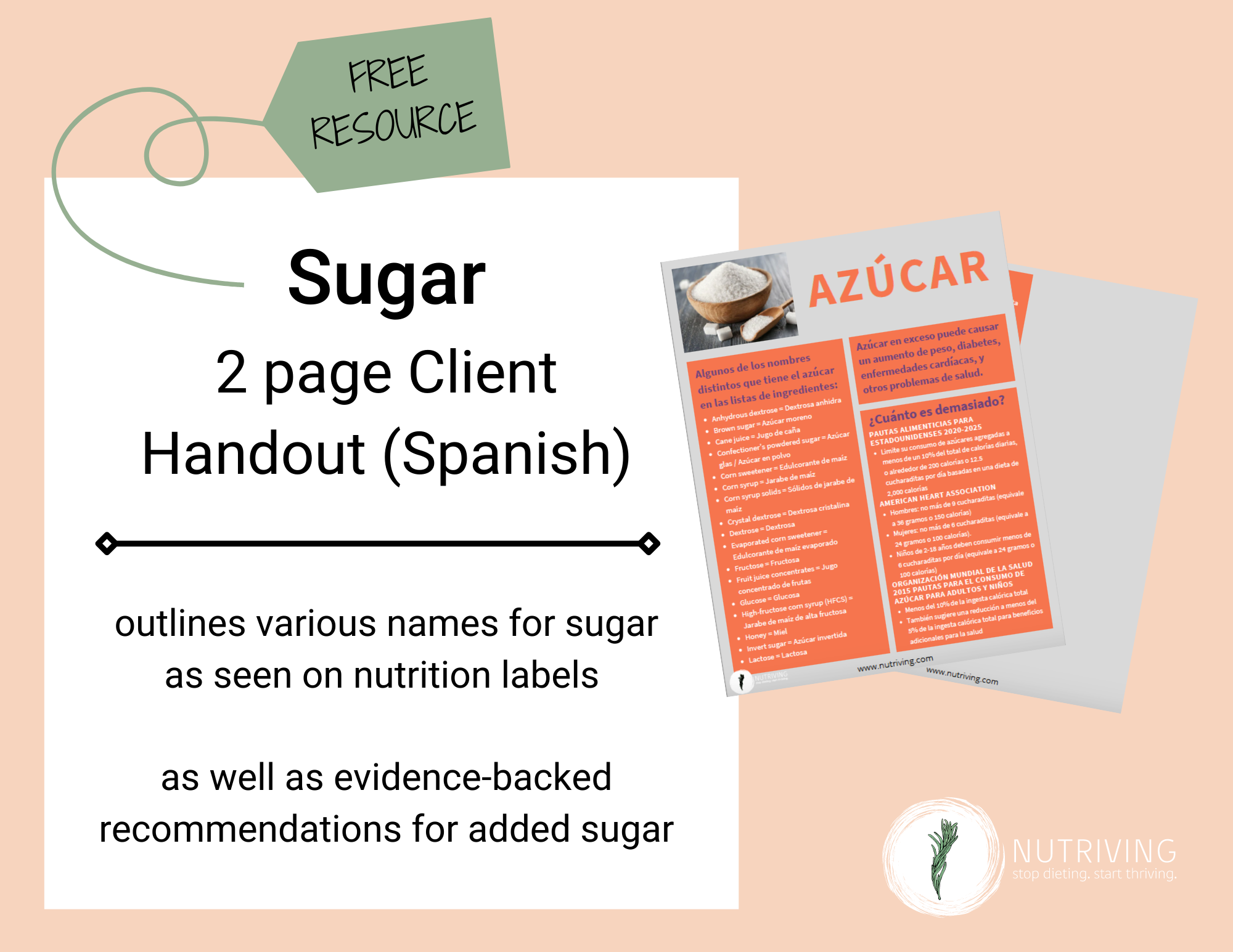 Sugar Client Handout - Spanish - Well Resourced Dietitian