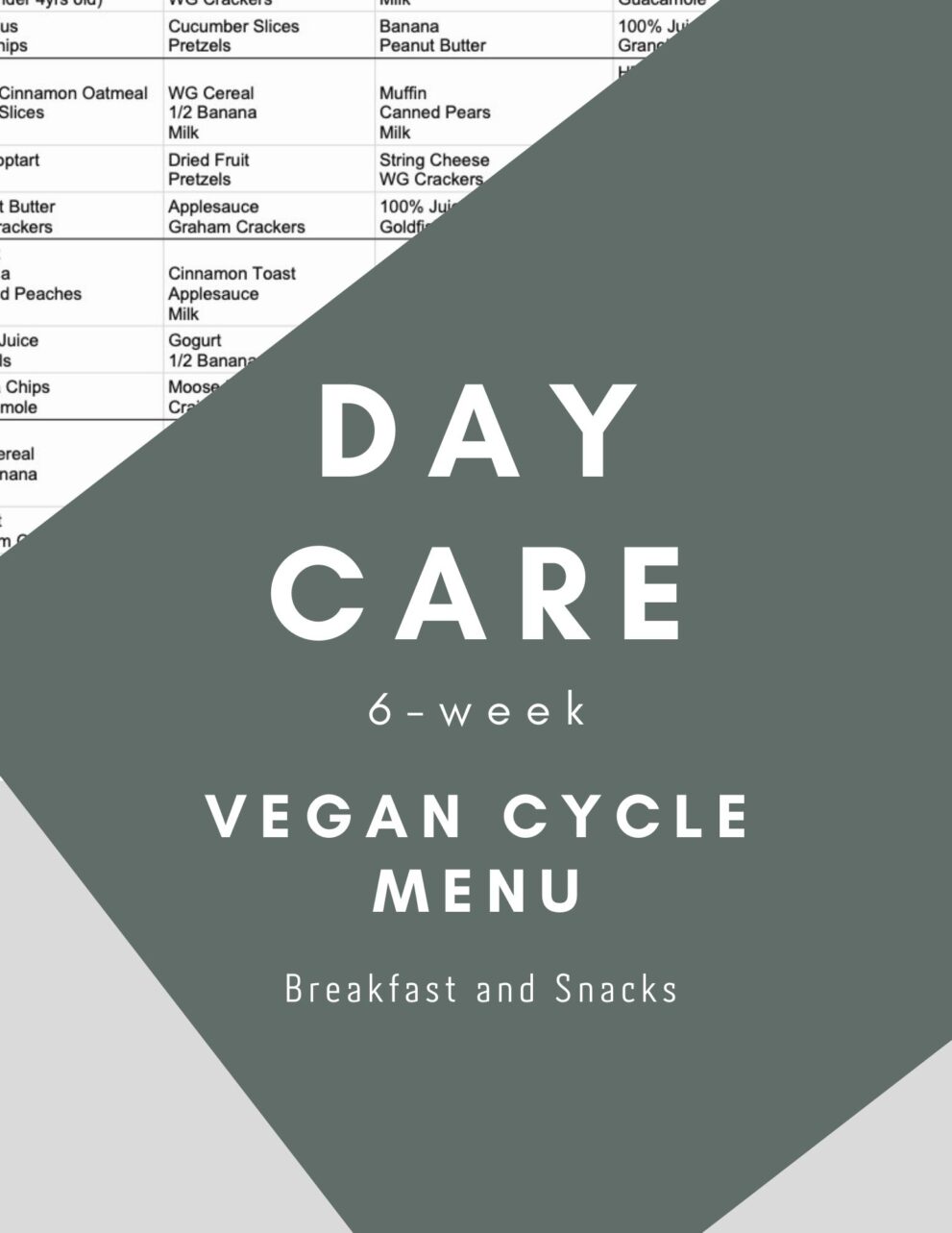 Day Care 6 Week Vegan Cycle Menu - Well Resourced Dietitian