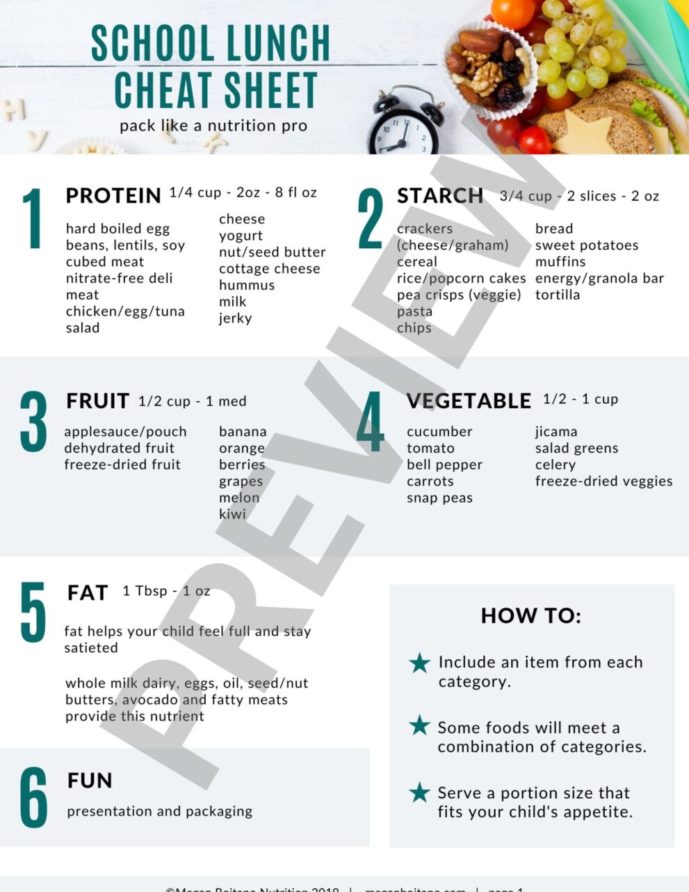 FREE School Lunch Cheat Sheet - Well Resourced Dietitian