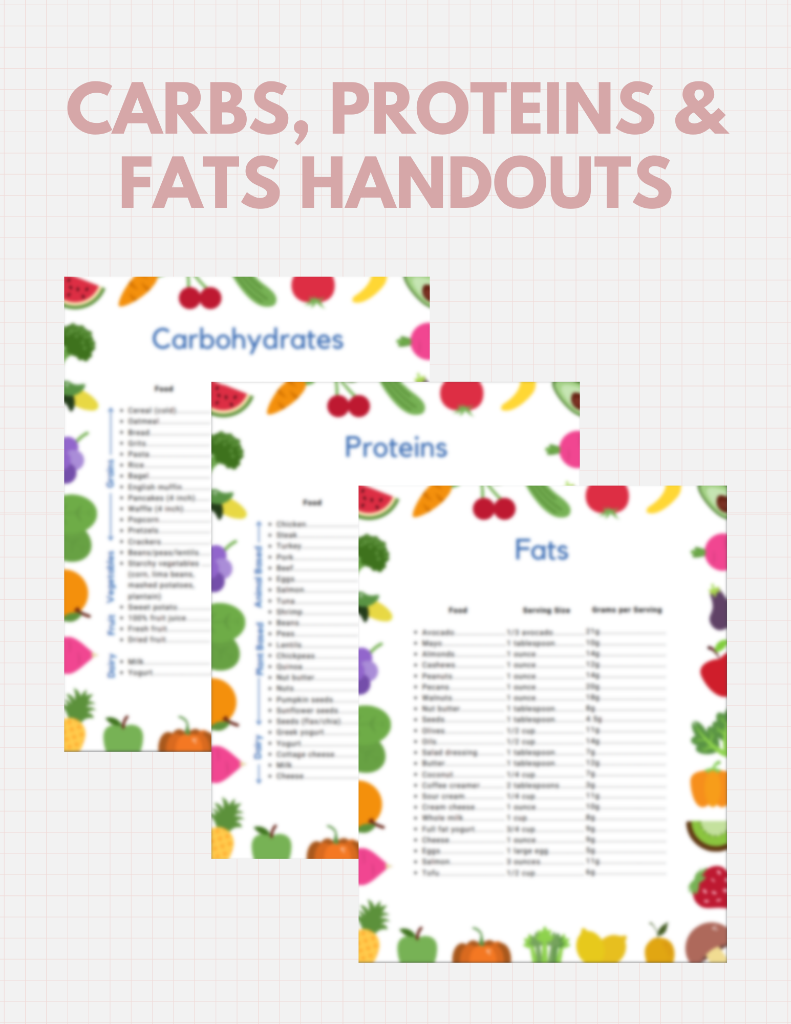 Carbs, Proteins & Fats Handouts - Well Resourced Dietitian