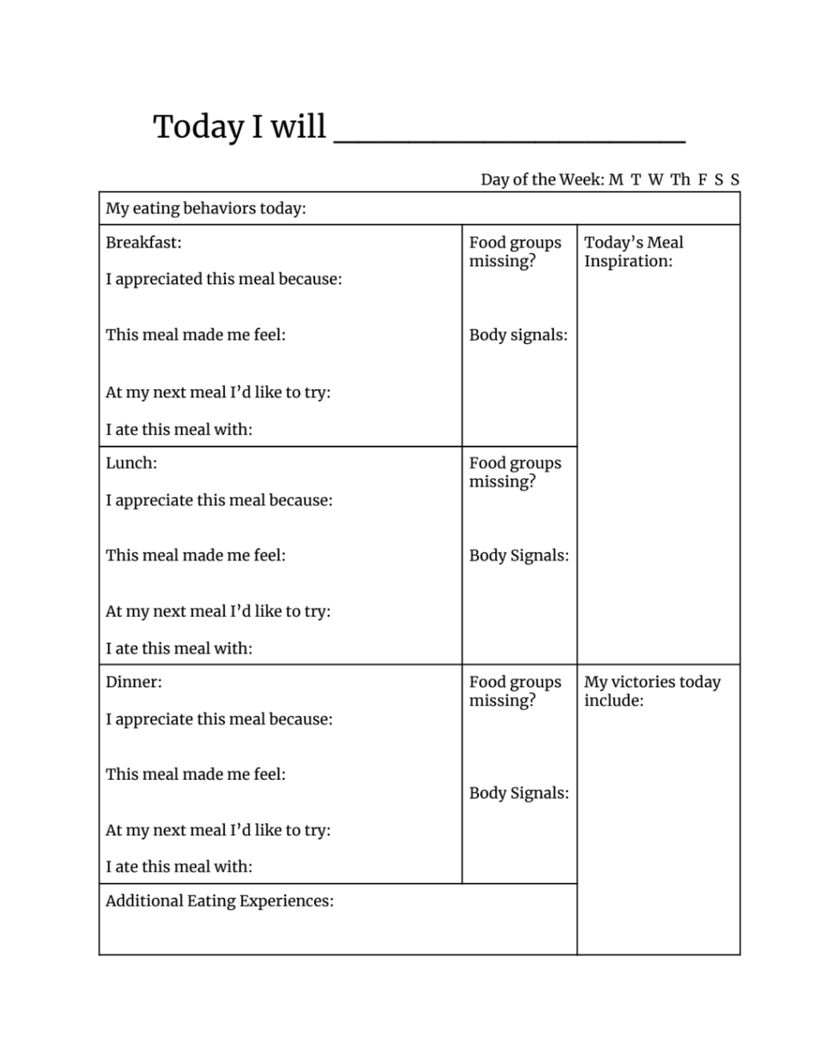 Food and Behavior Log | Well Resourced Dietitian