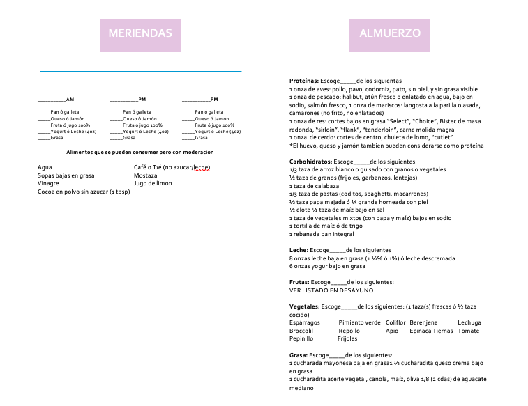 Meal Plan for Clients-Spanish - Well Resourced Dietitian