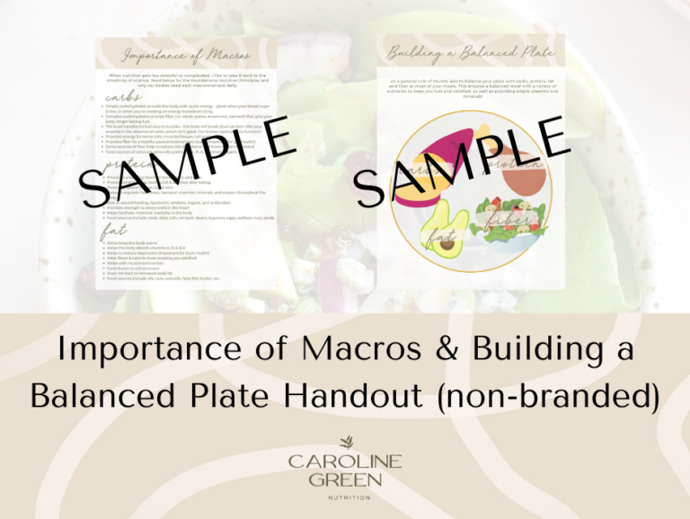 Importance of Macros & Building a Balanced Plate Handout (non-branded ...