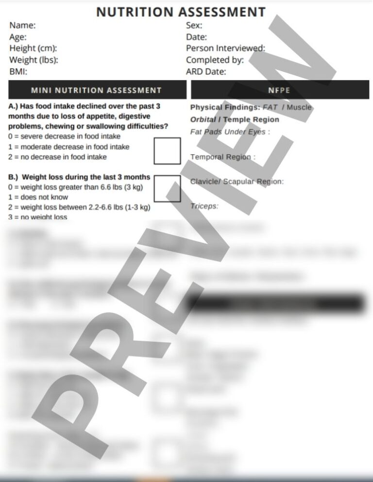 LTC Nutrition Assessment Form, long term care, geriatrics - Well ...