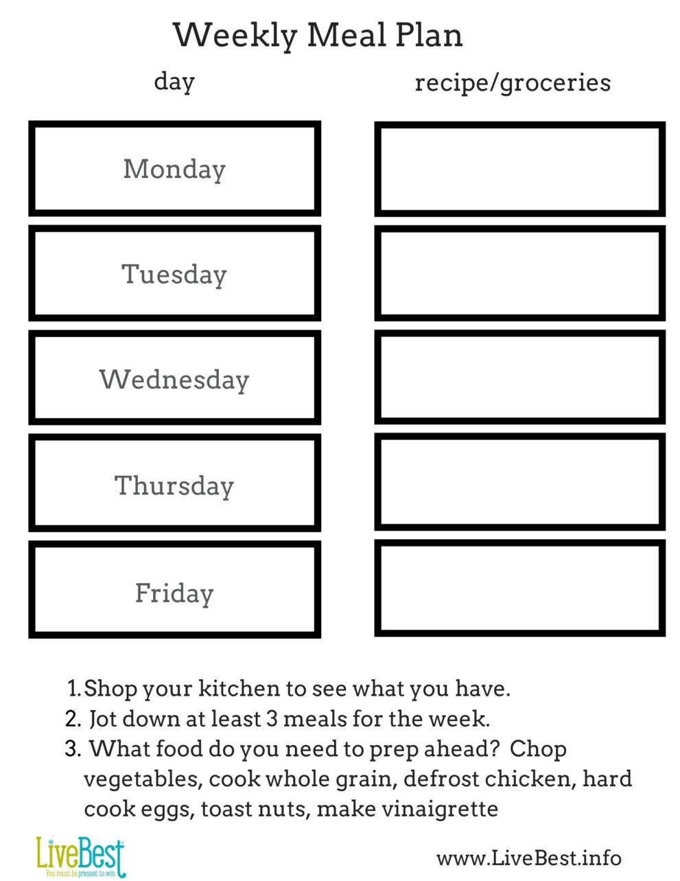 Free Weekly Meal Prep template - Well Resourced Dietitian