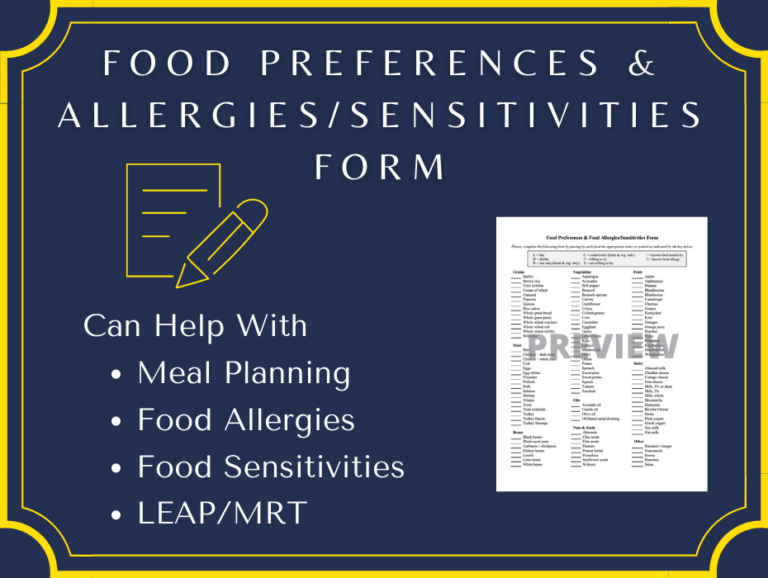 Food Preferences & Allergies/Sensitivities Form - Well Resourced Dietitian