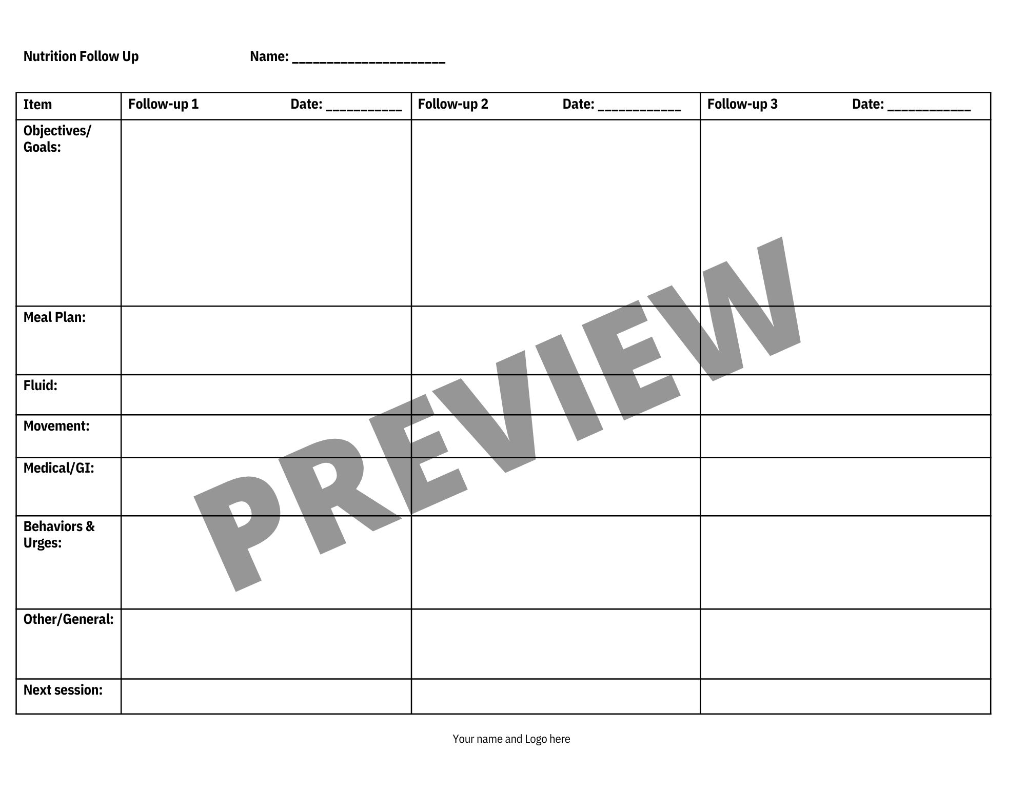 Eating Disorder Nutrition Follow-up Template - Well Resourced Dietitian