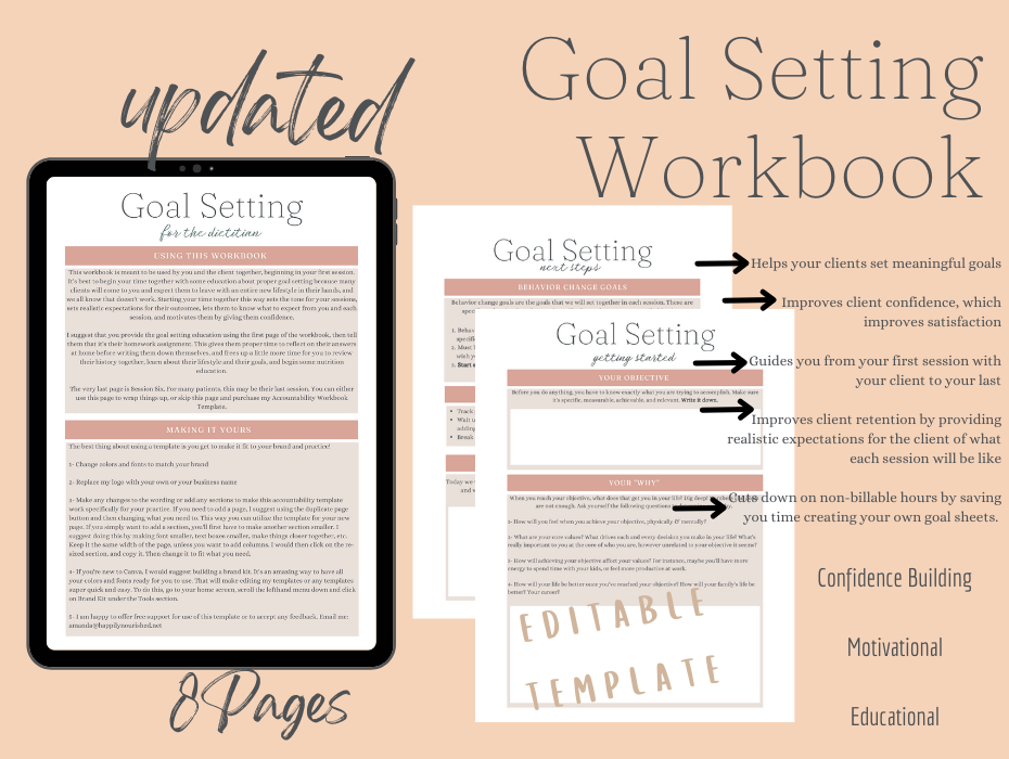 Goal Setting Workbook Canva Template | Well Resourced Dietitian