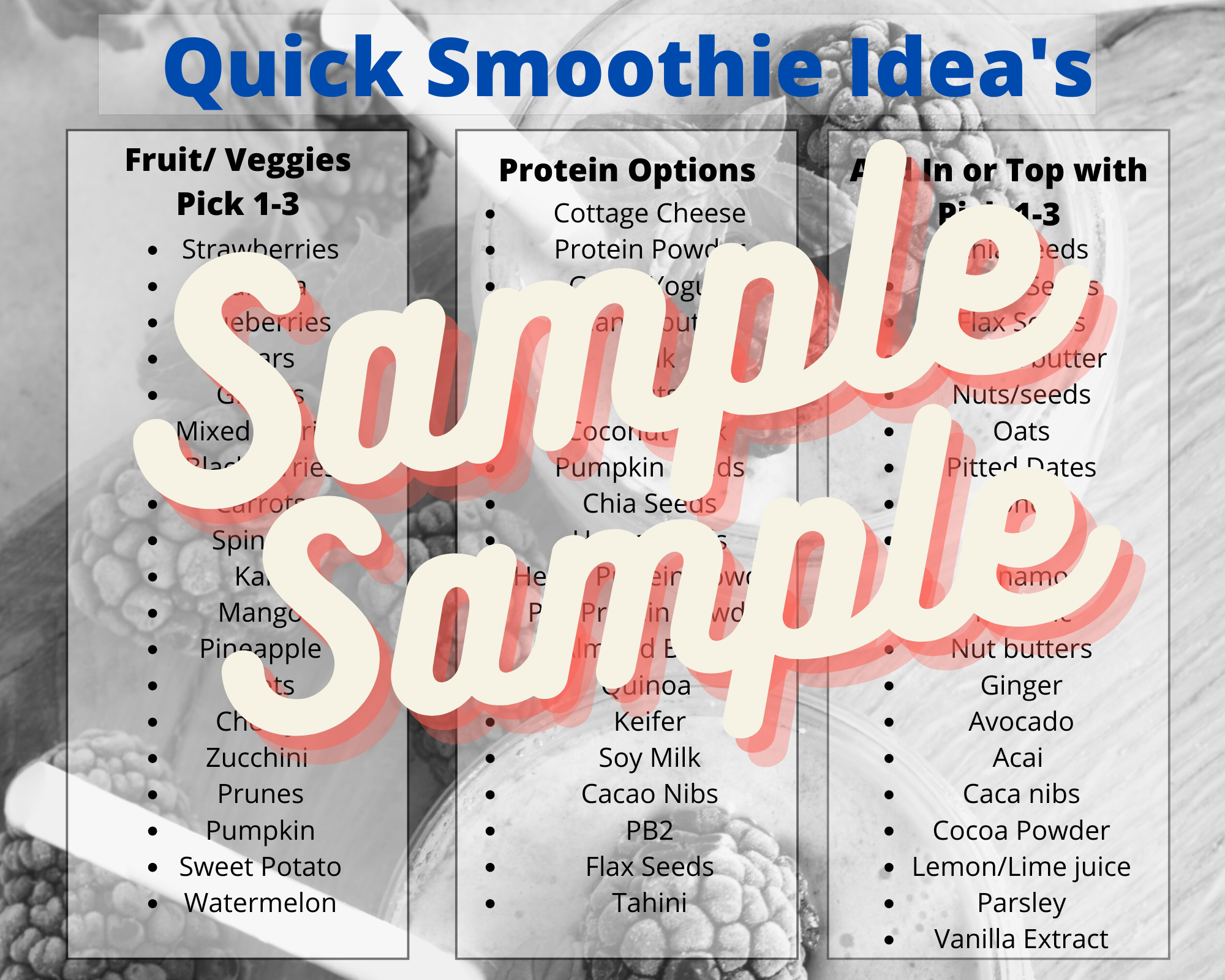 Mix and Match Smoothie/Protein Shake Recipes - Well Resourced Dietitian