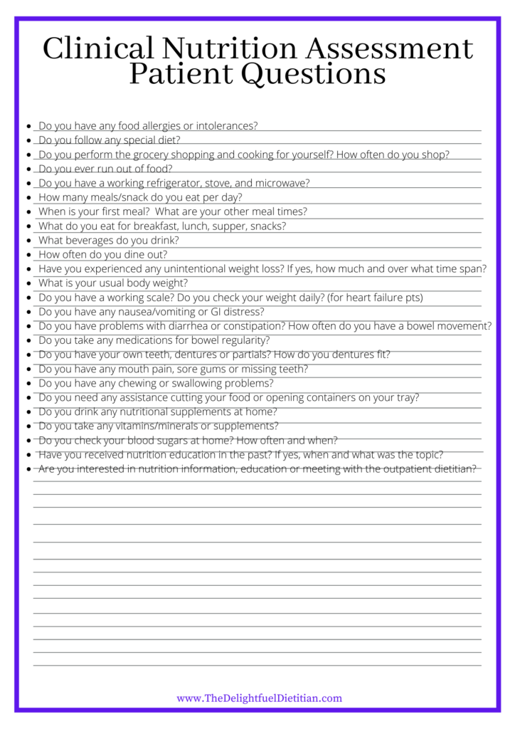 Clinical Nutrition Assessment Patient Questionnaire - Well Resourced ...