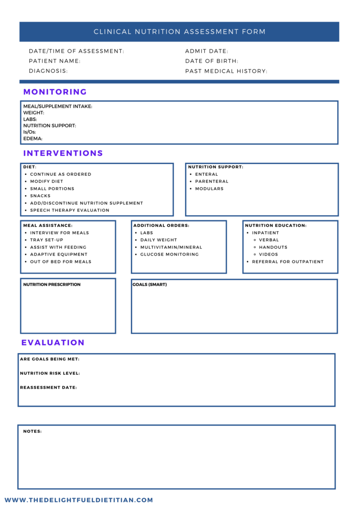 Clinical Nutrition Assessment Form - Well Resourced Dietitian