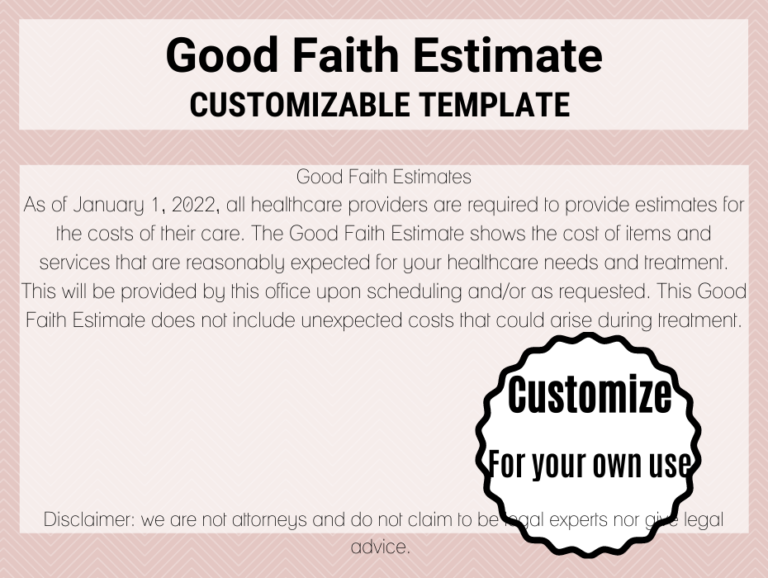 Practice forms: Good Faith Estimate No Surprises Act - Well Resourced ...