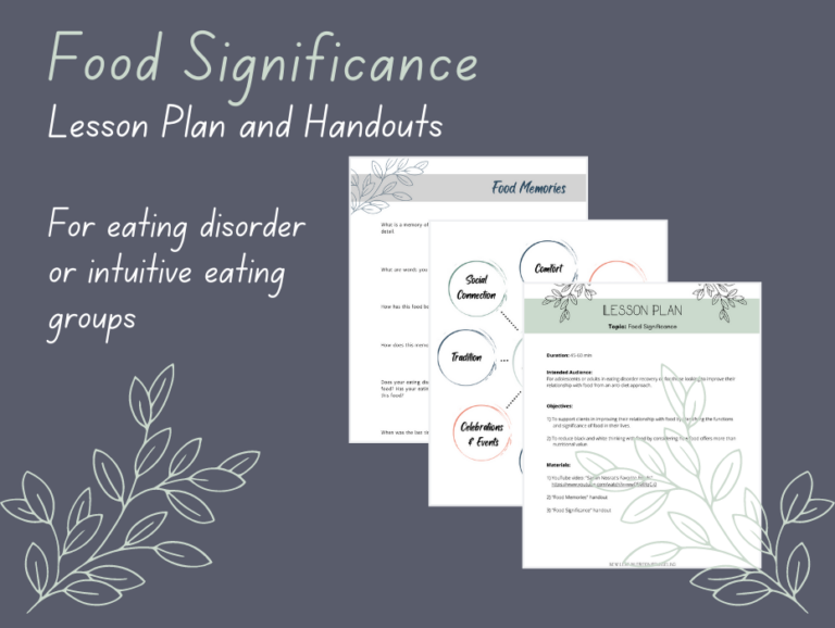 Food Significance: Lesson Plan and Handouts for Eating Disorder or ...