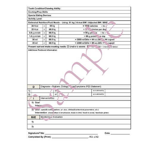 ADIME Nutrition Assessment Charting Form Template (Non-branded) - Well ...