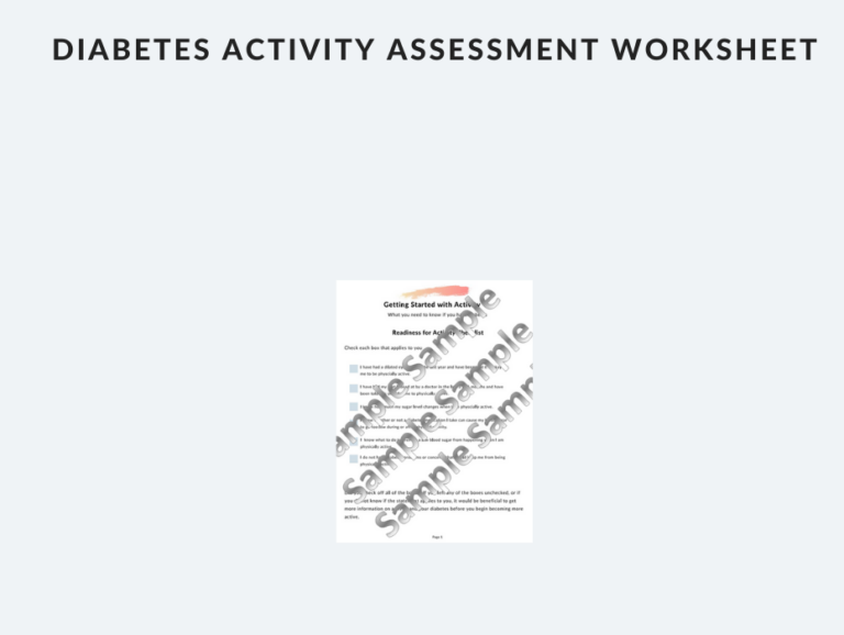 Diabetes Exercise Assessment Worksheet - Well Resourced Dietitian