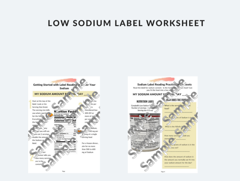 Low Sodium Label Reading Worksheets - Well Resourced Dietitian