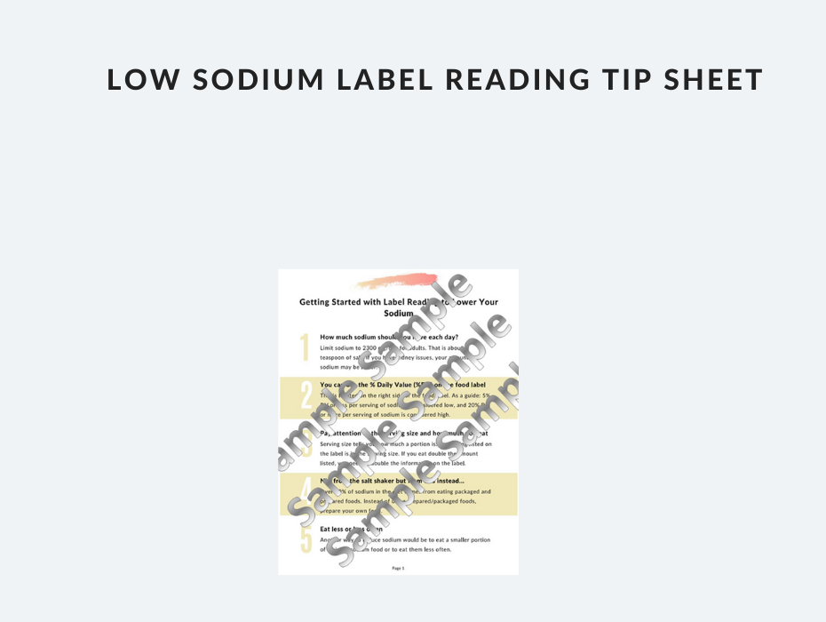 Low Sodium Label Reading Tip Sheet - Well Resourced Dietitian