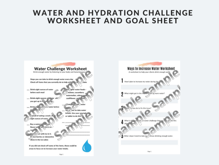 Water and Hydration Challenge Worksheet and Goal Sheet - Well Resourced ...