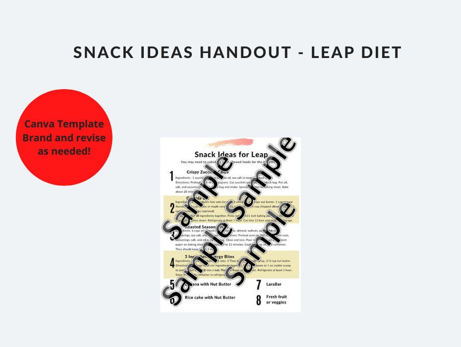 Snack Ideas Handout - Leap Diet Canva Template - Well Resourced Dietitian