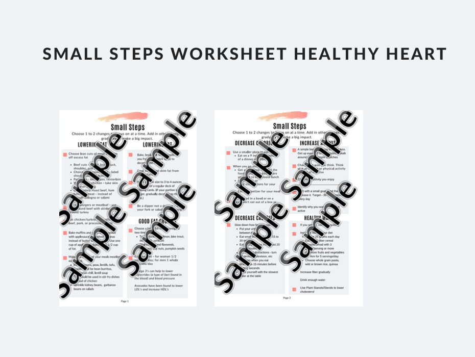 Small Steps Healthy Heart Worksheet - Well Resourced Dietitian