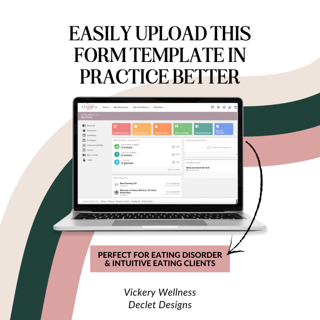 Intake Form for Practice Better - Well Resourced Dietitian