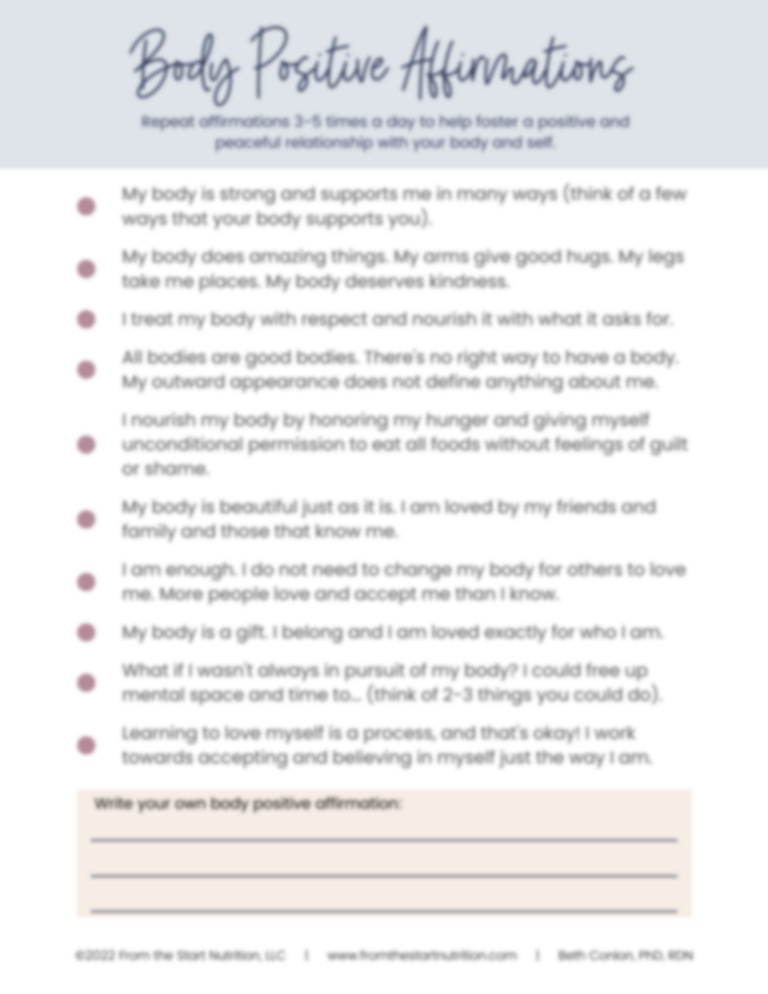 Body Positive Affirmations - Well Resourced Dietitian