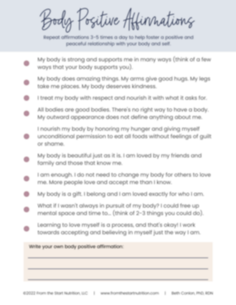 Body Positive Affirmations - Well Resourced Dietitian