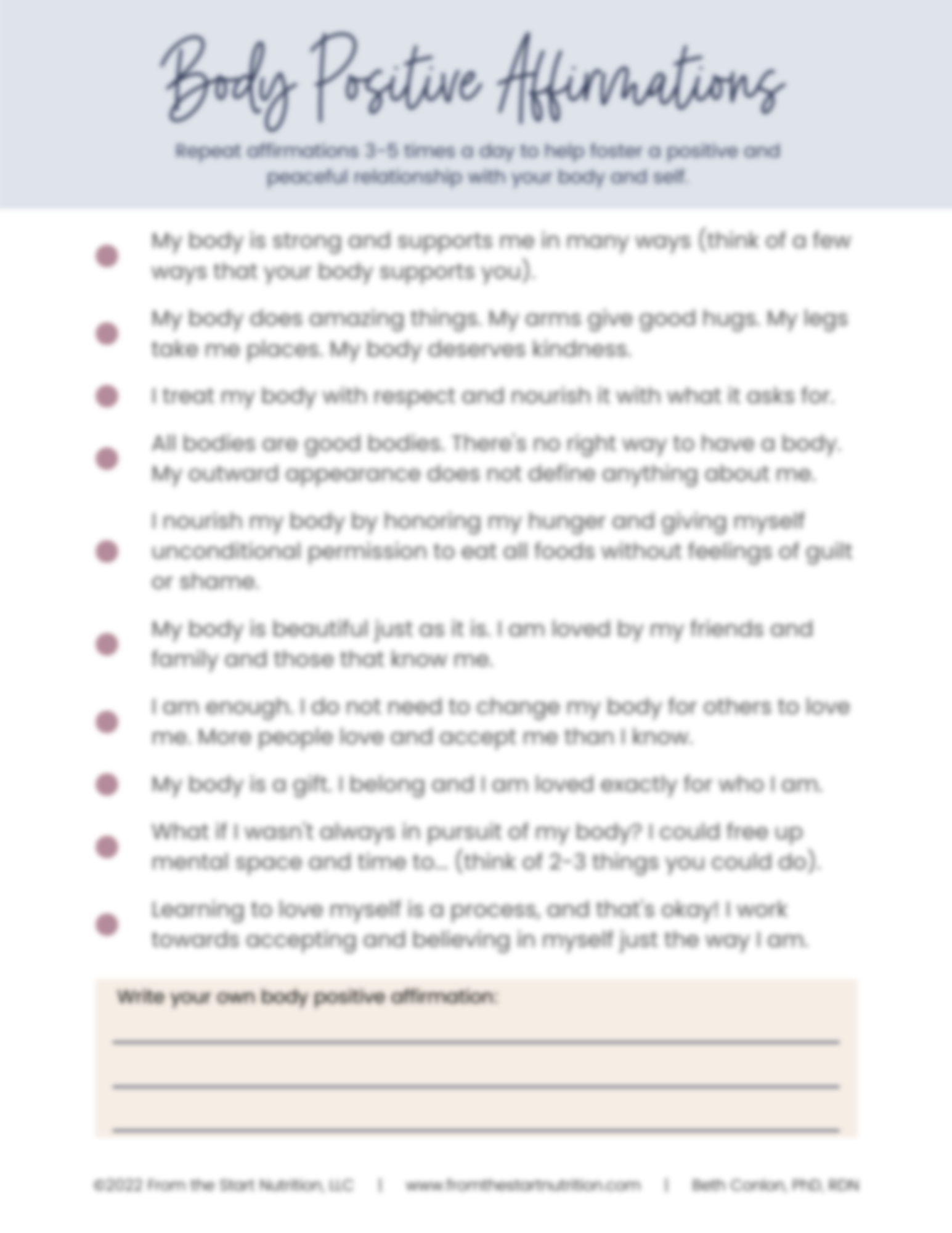 Body Positive Affirmations - Well Resourced Dietitian