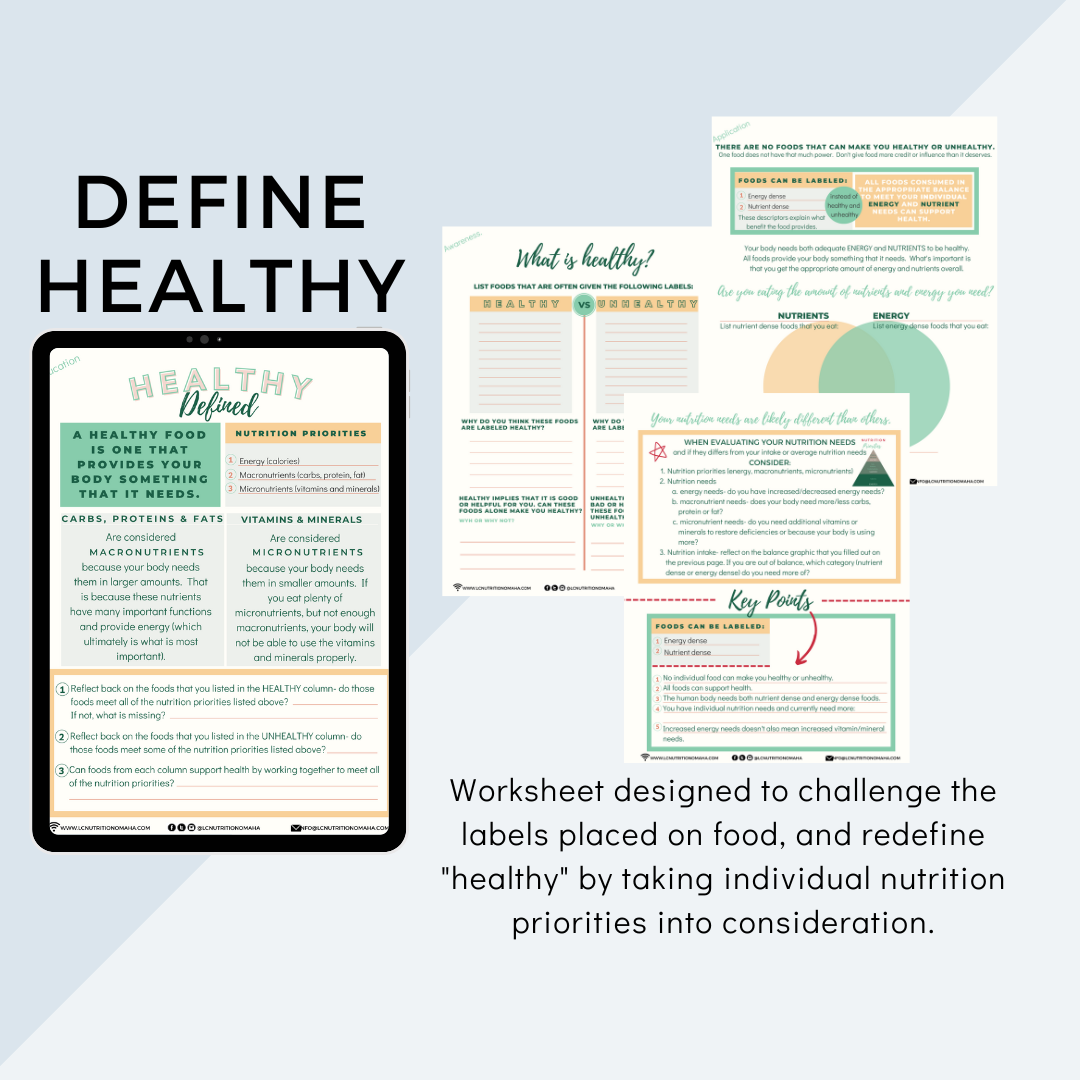 Define Healthy Worksheet - Well Resourced Dietitian