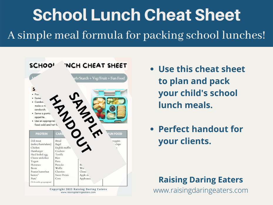 Packing School Lunches Cheat Sheet - Well Resourced Dietitian