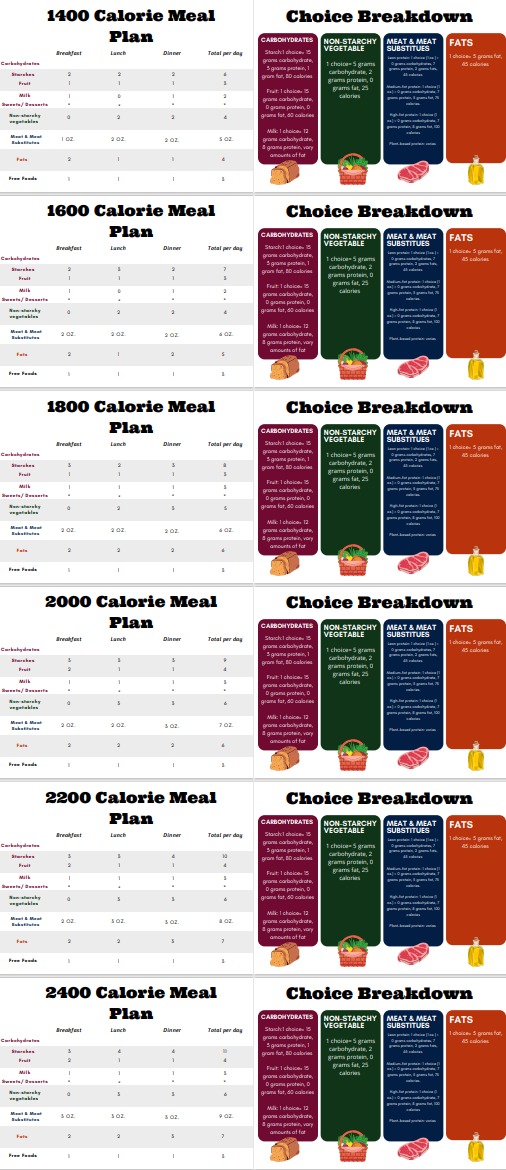 1400 calorie- 2400 calorie meal plan/ exchange list BUNDLE - Well ...