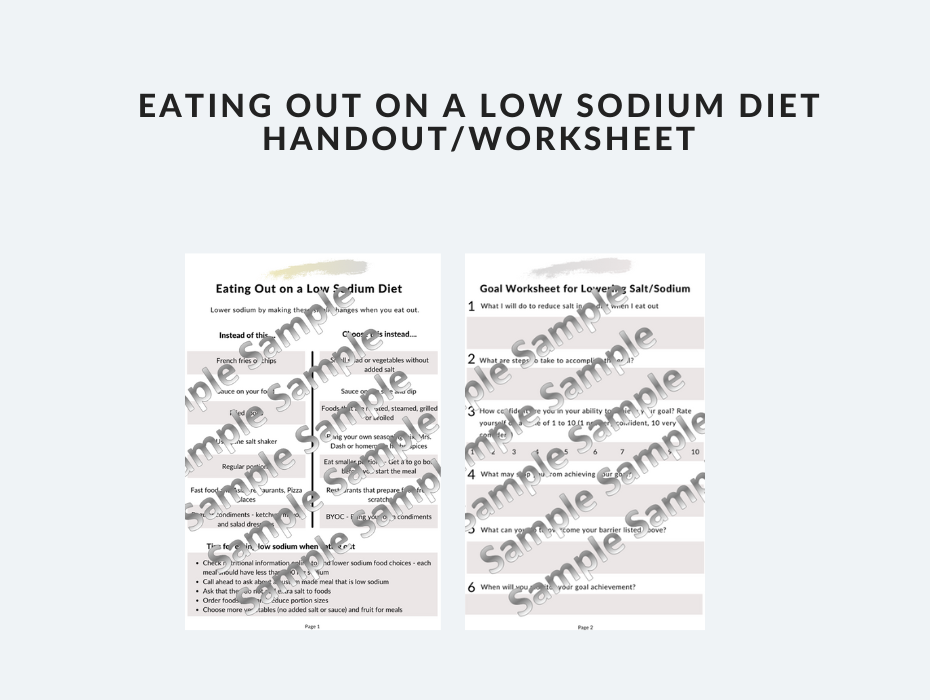 Eating Out on a Low Salt Diet Handout/Worksheet - Well Resourced Dietitian