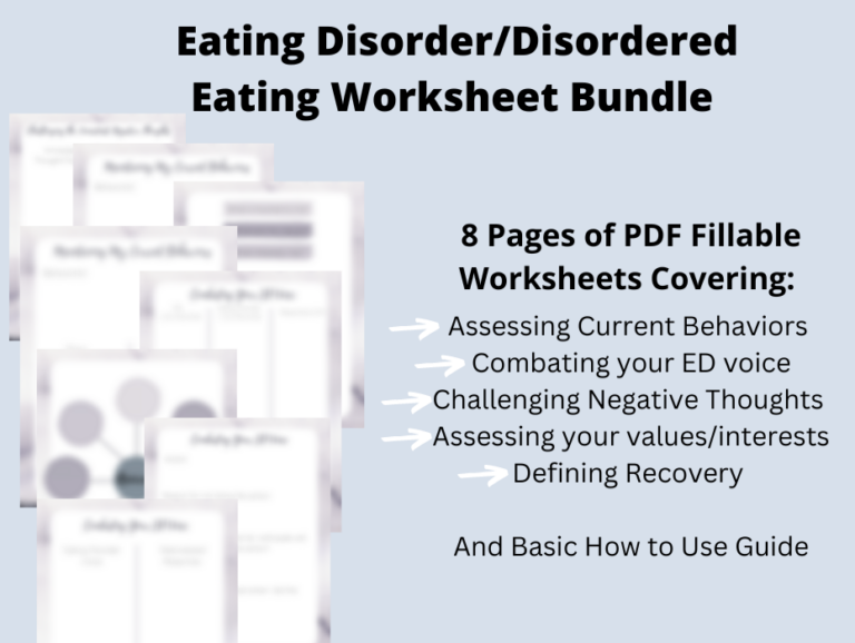 Eating Disorder/ Disordered Eating Worksheet Bundle - Well Resourced ...